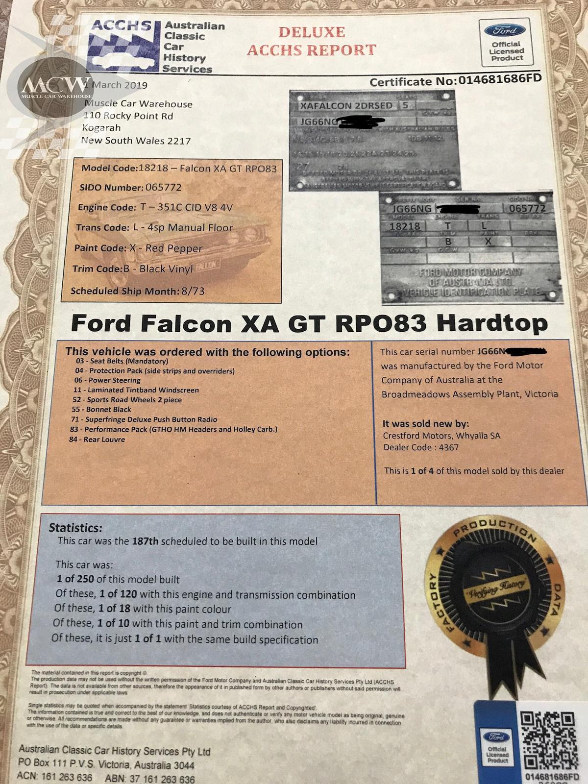 Ford Falcon XA GT RPO Coupe - Muscle Car Listing - Muscle Car Warehouse